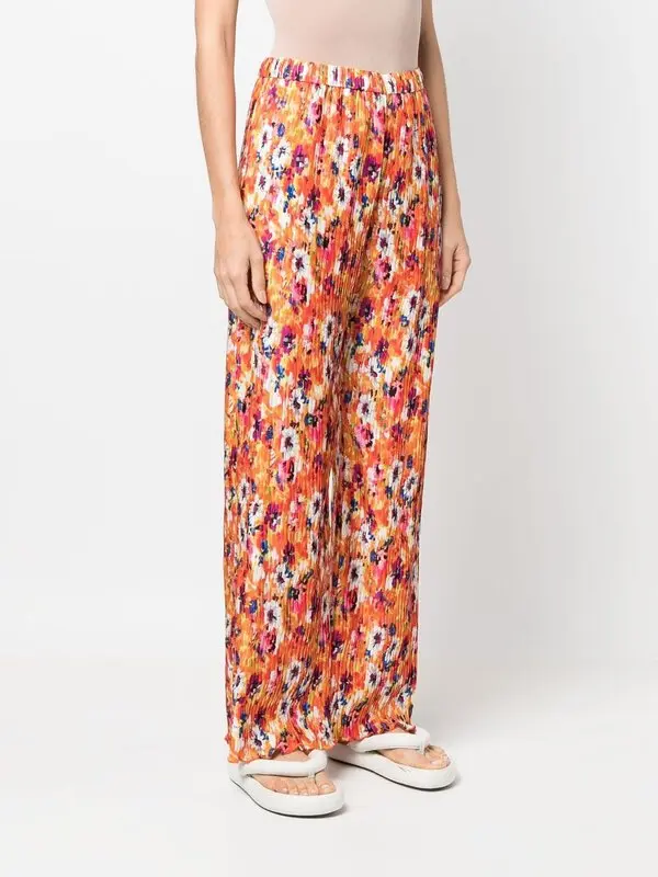 MSGM Pleated Floral-print Trousers - Orange