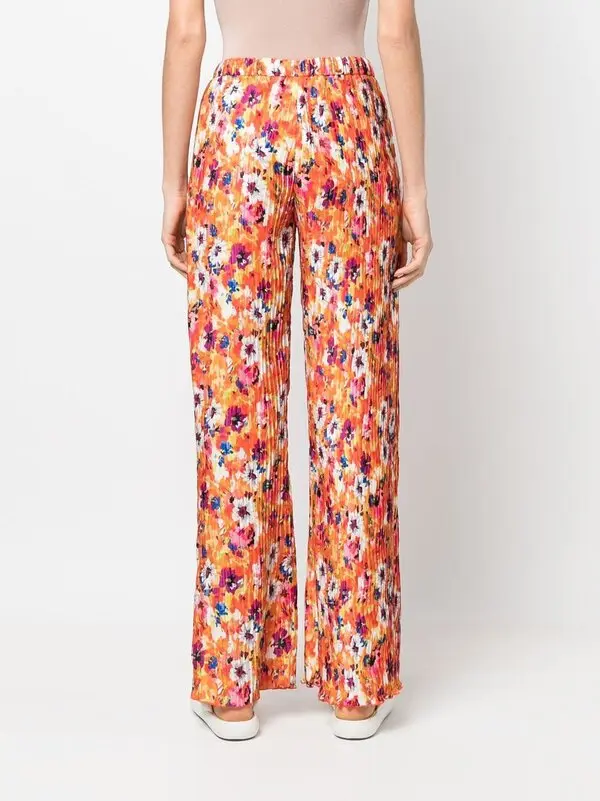 MSGM Pleated Floral-print Trousers - Orange