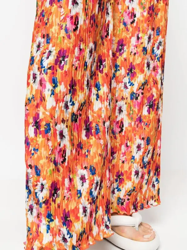 MSGM Pleated Floral-print Trousers - Orange