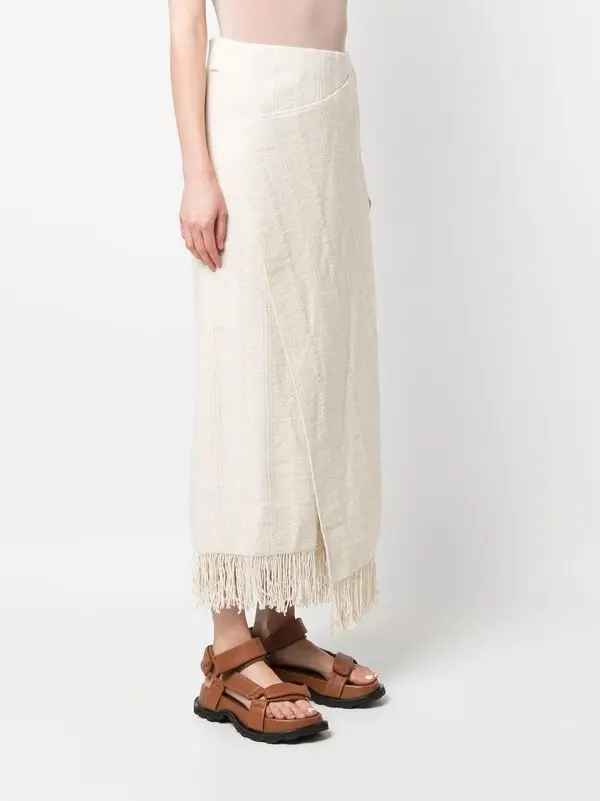 JIL SANDER Fringed Wrap-effect Midi Skirt