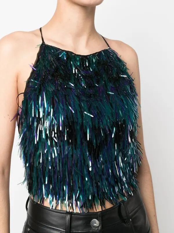 Alberta Ferretti Sequin-fringed Wrap-tie Top
