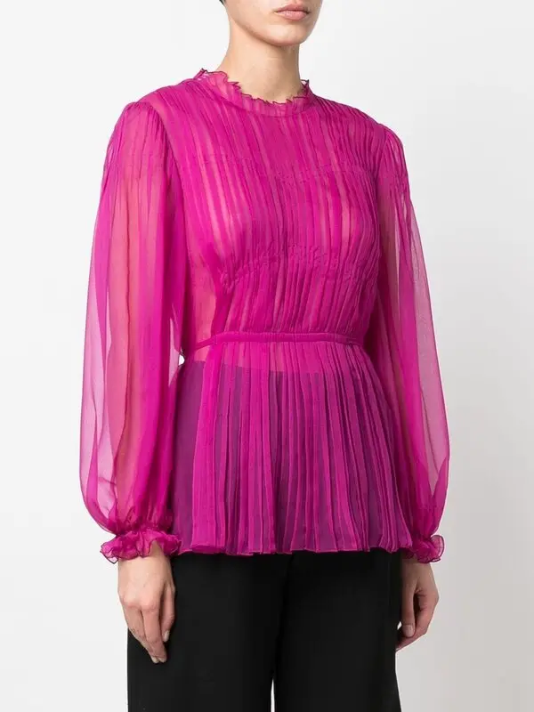 Alberta Ferretti Pleated Long-sleeve Blouse