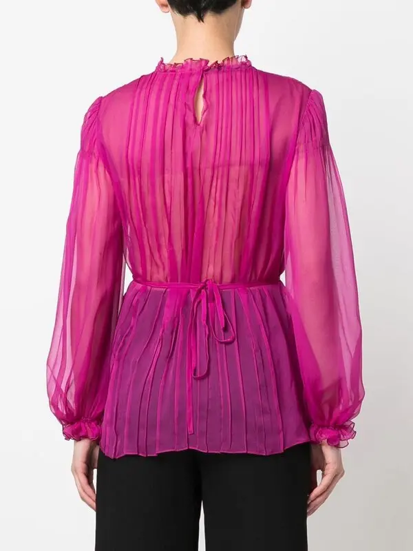 Alberta Ferretti Pleated Long-sleeve Blouse