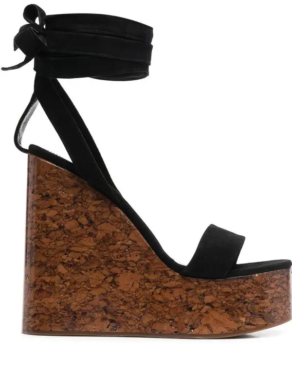 HAUS OF HONEY Wraparound Leather Wedge Sandals - Black