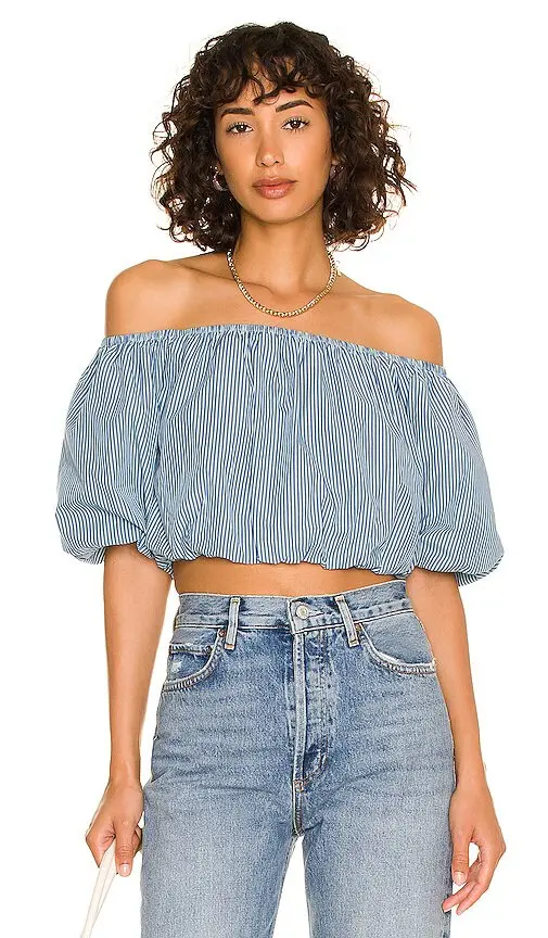 Nation Ltd Sonali Bubble Hem Top In Blue