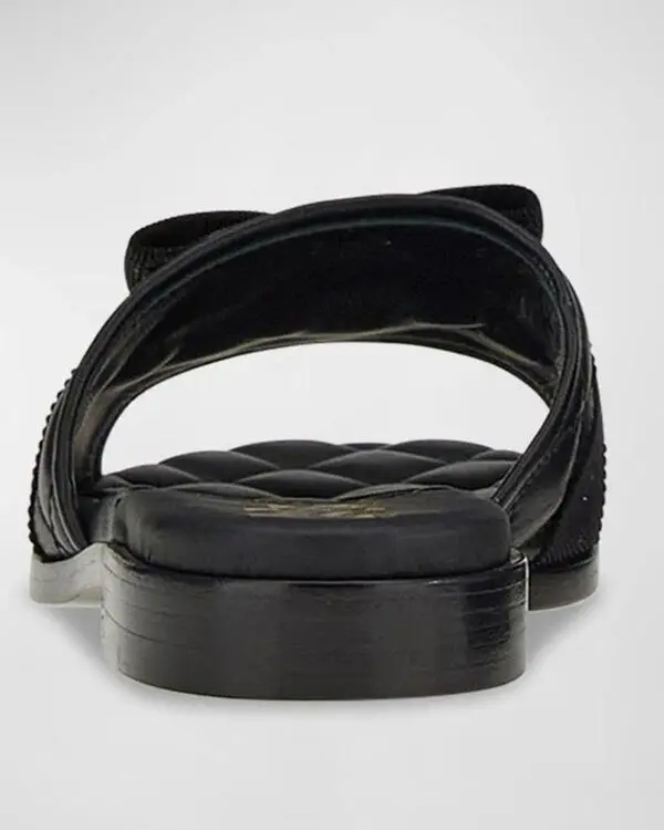FERRAGAMO Quilted Lambskin Bow Flat Sandals - Nero