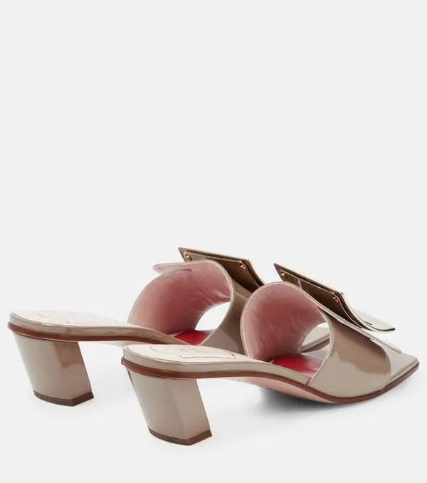 ROGER VIVIER Love Vivier Patent Leather Sandals - Beige