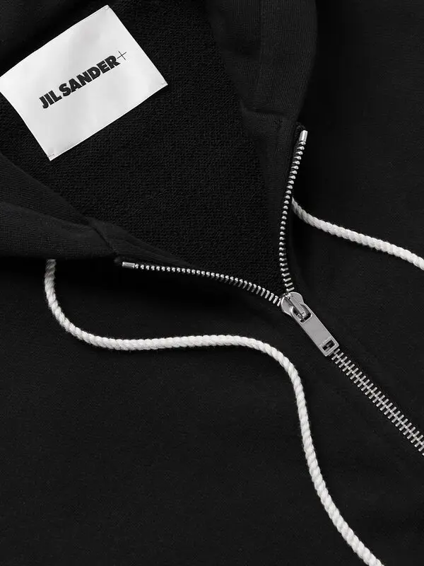 JIL SANDER Logo-embroidered Cotton-jersey Zip-up Hoodie