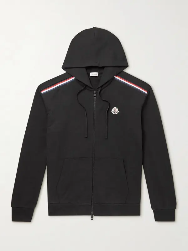 Moncler Logo-embroidered Striped Zip-up Hoodie - Black