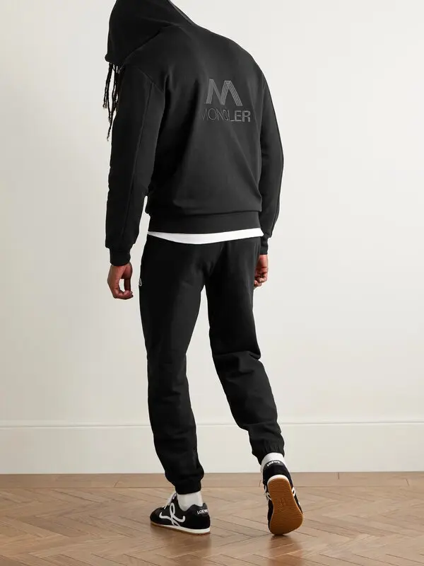 Moncler Logo-embroidered Striped Zip-up Hoodie - Black