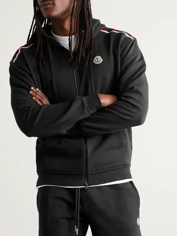 Moncler Logo-embroidered Striped Zip-up Hoodie - Black