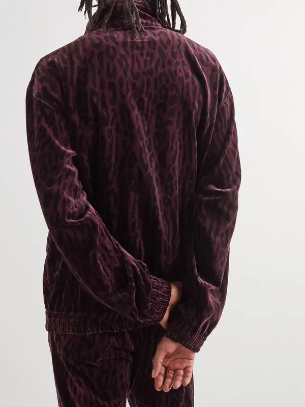 Wacko Maria Logo-Embroidered Leopard-Print Cotton-Velvet Track
