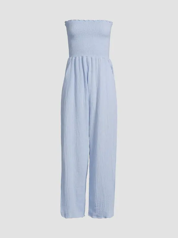 Peixoto Harriet Tassel-trimmed Smocked Jumpsuit - Cloud Blue Iris