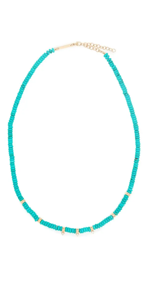 Zoe Chicco 14k Gold Necklace With Diamond Rondelle Beads - Turquoise