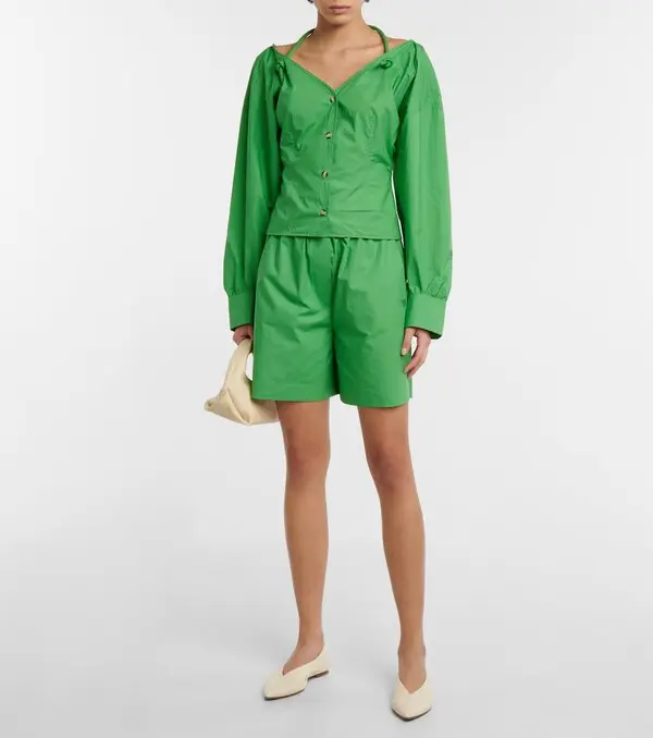 Nanushka Megan Cotton Poplin Shorts - Green