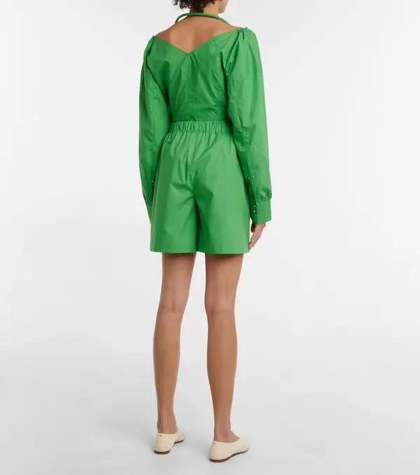 Nanushka Megan Cotton Poplin Shorts - Green