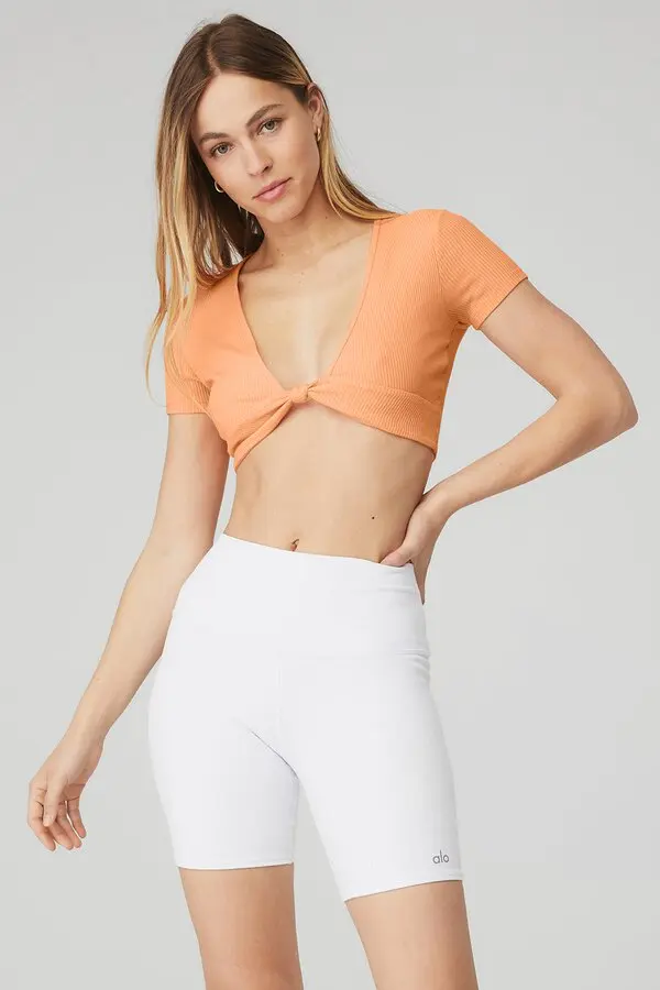 Alo Yoga Ribbed Knotty Short Sleeve Top