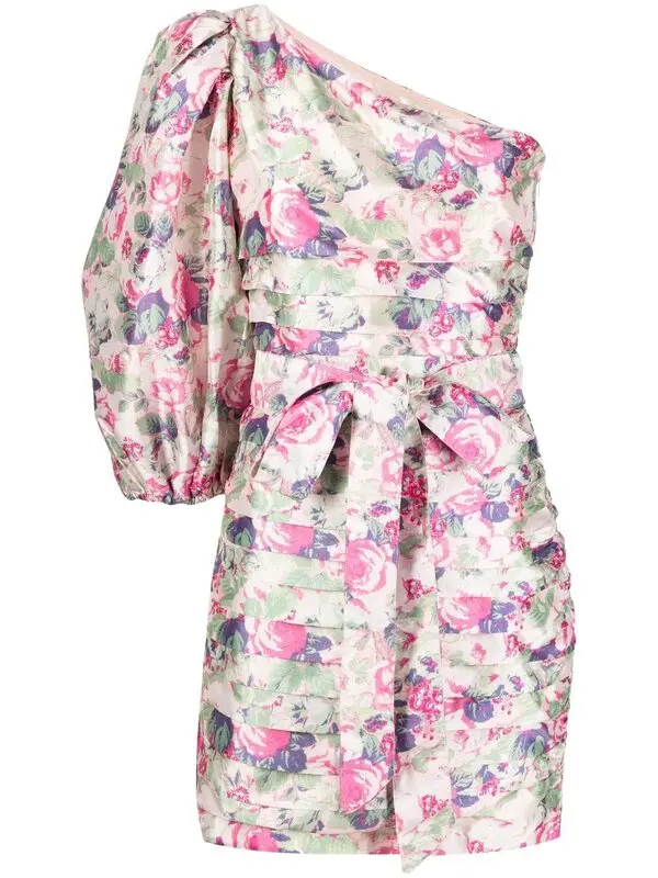 LoveShackFancy Floral Print One-shoulder Dress - Neutrals
