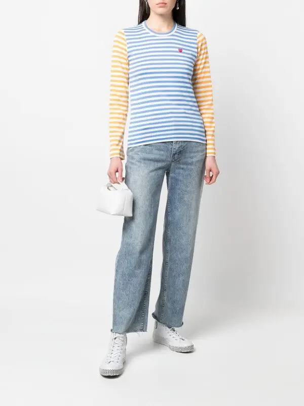 Play Comme Des Garcon Logo-patch Striped T-shirt