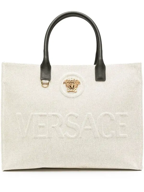 Versace La Medusa Large Canvas Tote Bag - Neutrals