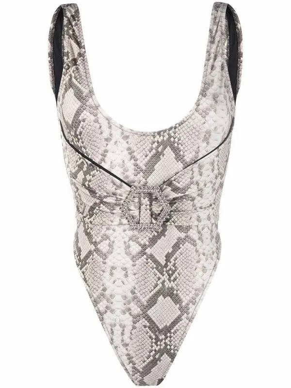 Philipp Plein Python-print Monokini Swimsuit - Neutrals