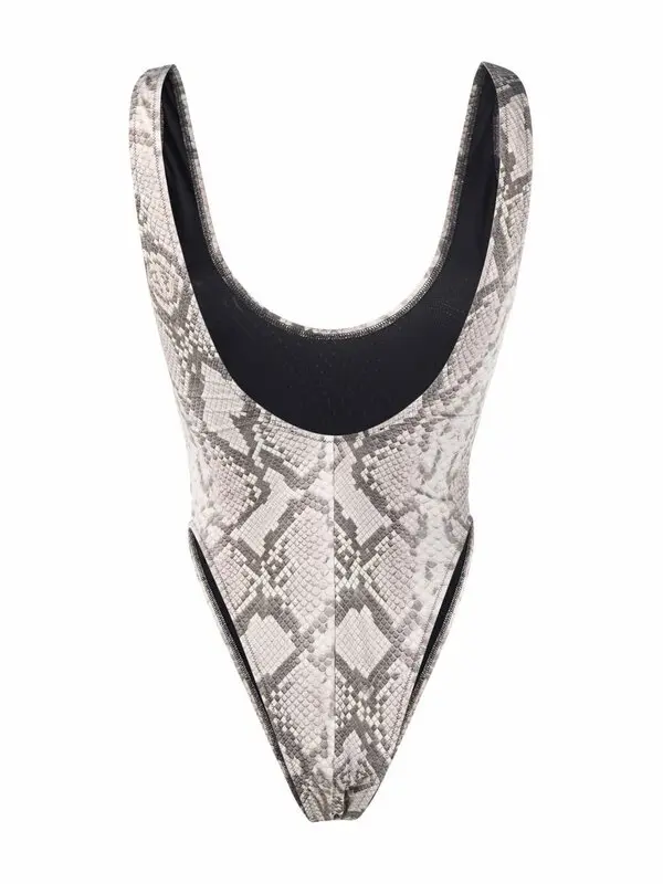Philipp Plein Python-print Monokini Swimsuit - Neutrals