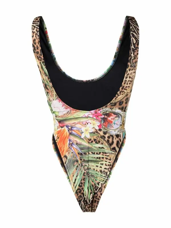 Philipp Plein Graphic-print Belted Swimsuit - Brown