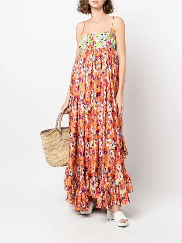 MSGM Floral Print Pleated Maxi Dress