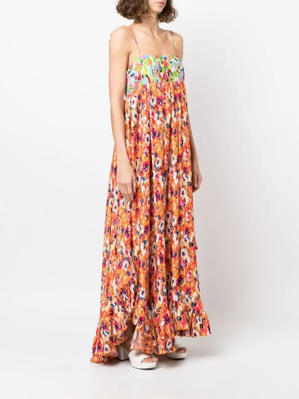 MSGM Floral Print Pleated Maxi Dress
