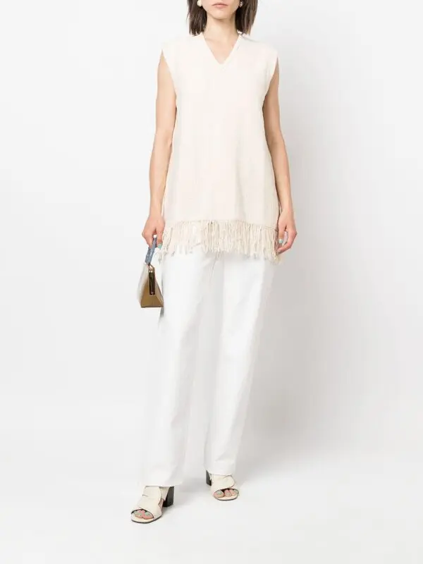 JIL SANDER Fringed V-neck Top