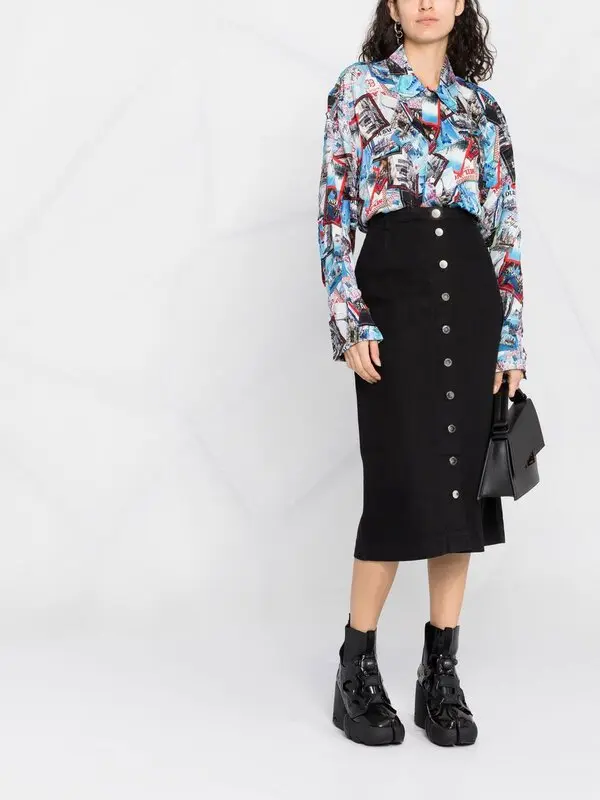 Raf Simons Button-down Midi Skirt - Black