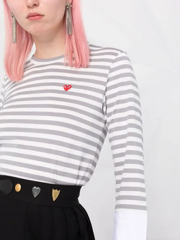 Play Comme Des Garcon Horizontal Stripe Long-sleeve T-shirt - Grey