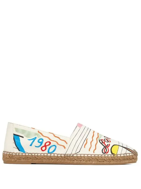 Saint Laurent Embroidered-logo Patterned Espadrilles - White