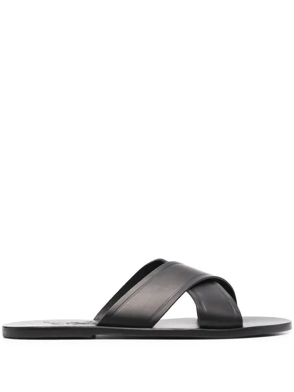 ANCIENT GREEK SANDALS Kritonas Cross-strap Slides - Black