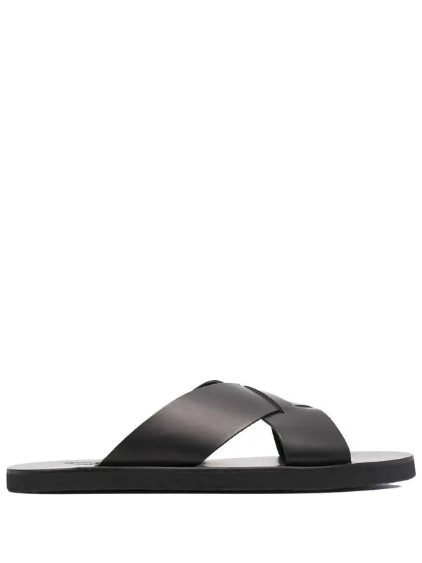 ANCIENT GREEK SANDALS Bios Cross-strap Leather Slides - Black