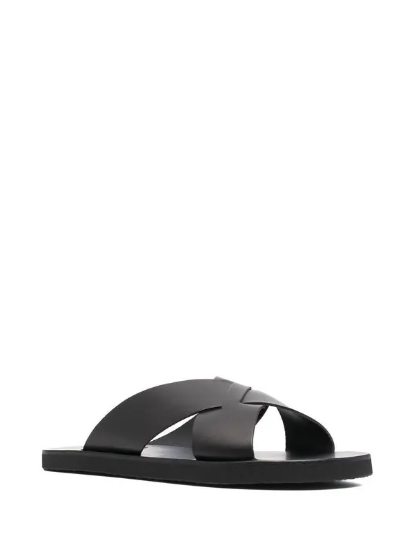 ANCIENT GREEK SANDALS Bios Cross-strap Leather Slides - Black