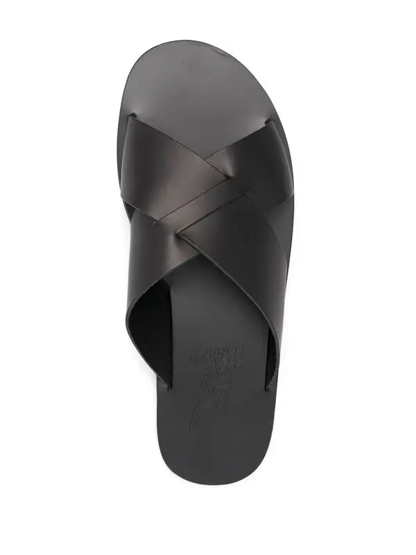 ANCIENT GREEK SANDALS Bios Cross-strap Leather Slides - Black