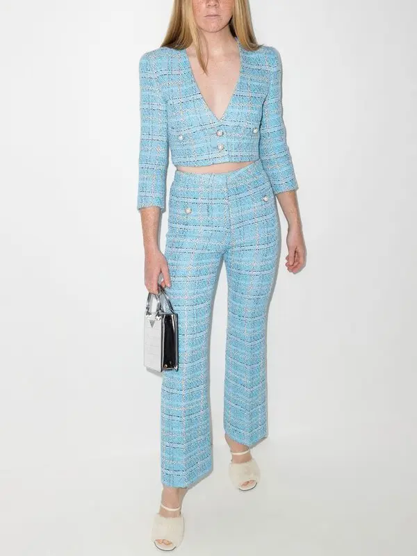 Alessandra Rich Pearl-embellished Cropped Tweed Jacket