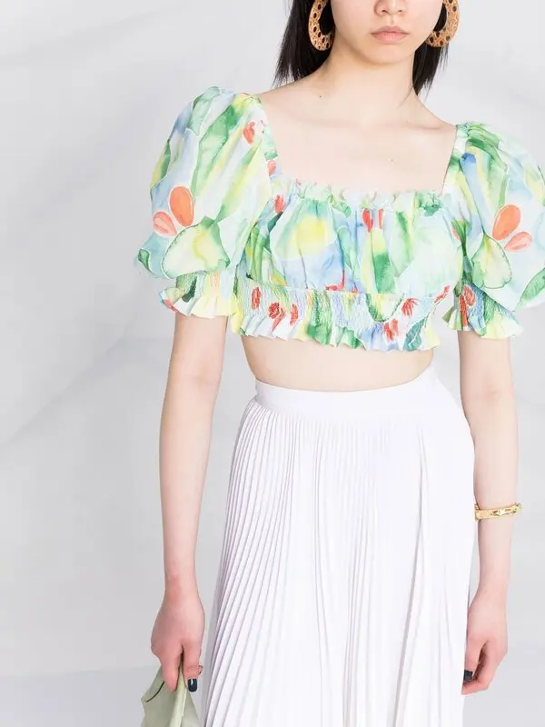 Charo Ruiz Ibiza Graphic-print Ruffled Crop Top