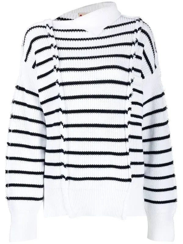 Marni Striped Ribbed Cotton Jumper - White