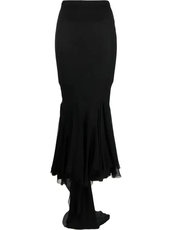 Rick Owens Train-detail Flared Silk Skirt