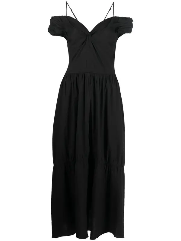 Vince Off-shoulder Midi Dress With Knotted Detail - Black