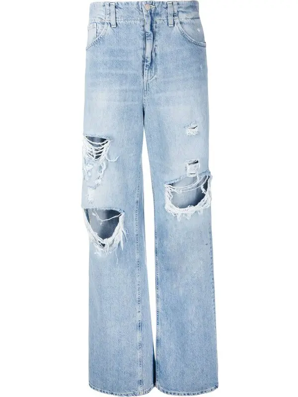 DONDUP Distressed Cotton Wide Leg Jeans