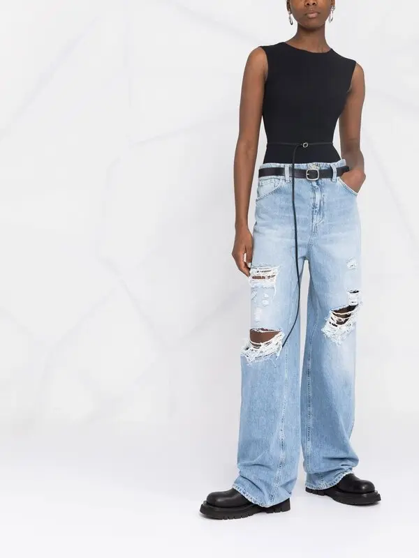 DONDUP Distressed Cotton Wide Leg Jeans