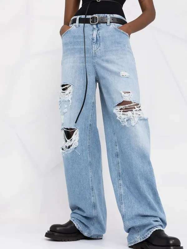 DONDUP Distressed Cotton Wide Leg Jeans