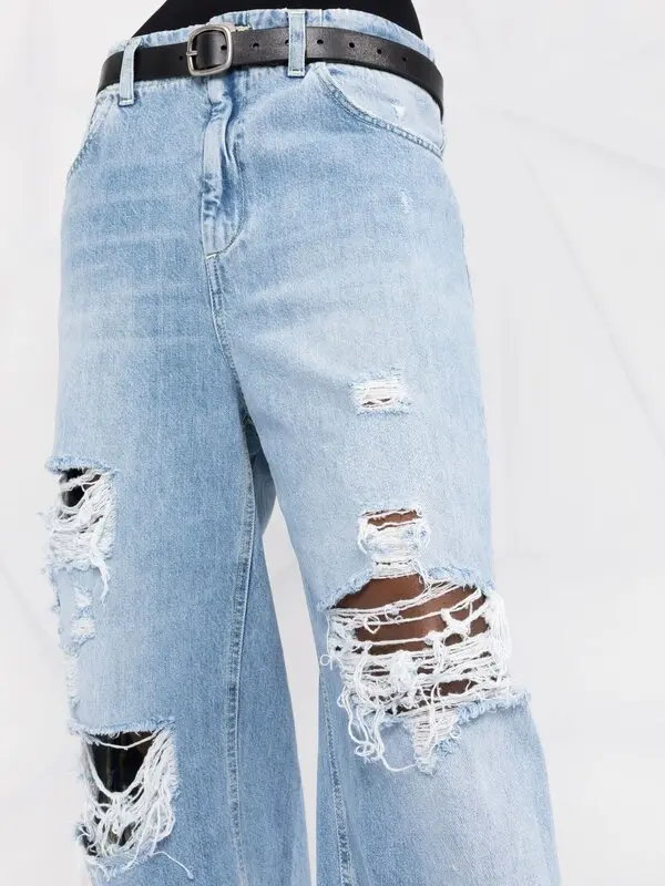 DONDUP Distressed Cotton Wide Leg Jeans