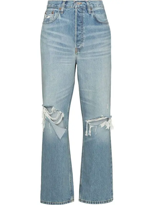 RE/DONE Ripped Straight-leg Jeans - Blue