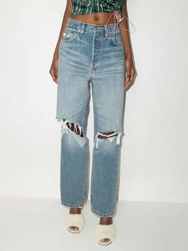 RE/DONE Ripped Straight-leg Jeans - Blue