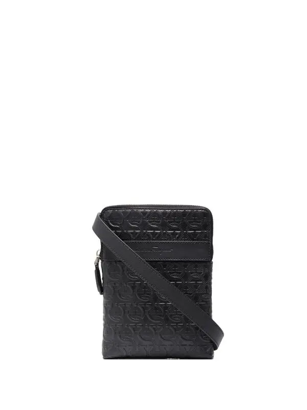 FERRAGAMO Gancini Embossed Messenger Bag - Black