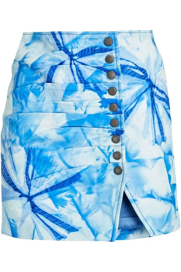 Retrofete Willa Pleated Printed Leather Mini Wrap Skirt In Light Blue - 85%  Off | Editorialist